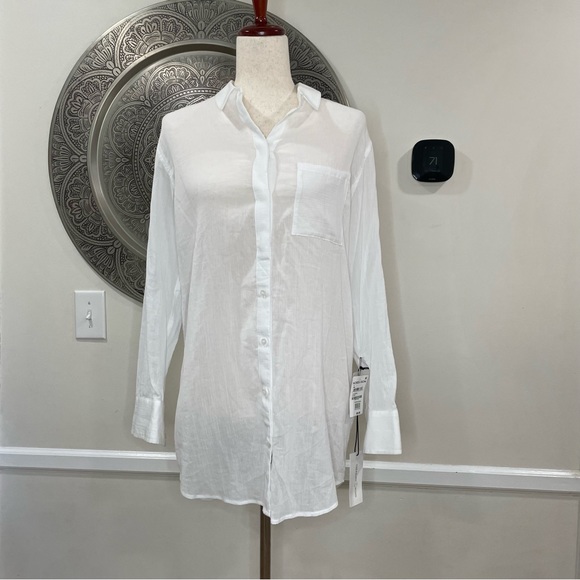 Treasure & Bond | Dresses | Treasure Bond Long White Seethrough Button ...